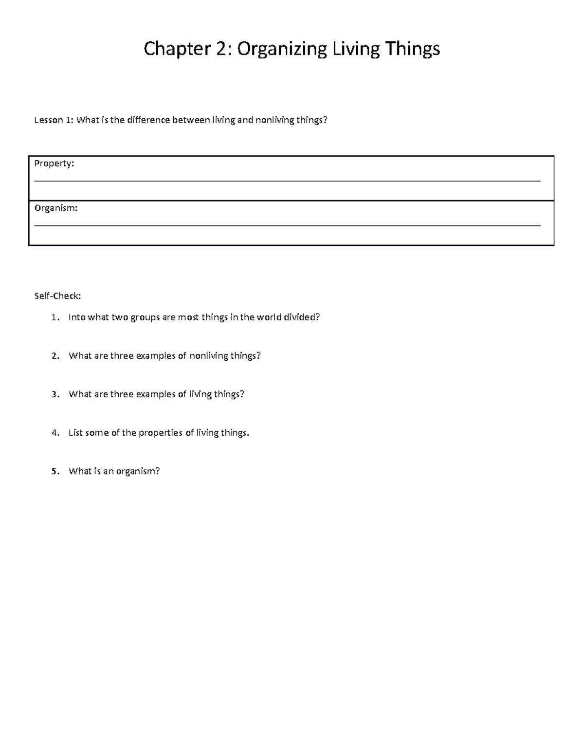 Chapter 2 student notes - Chapter 2: Organizing Living Things Lesson 1 ...