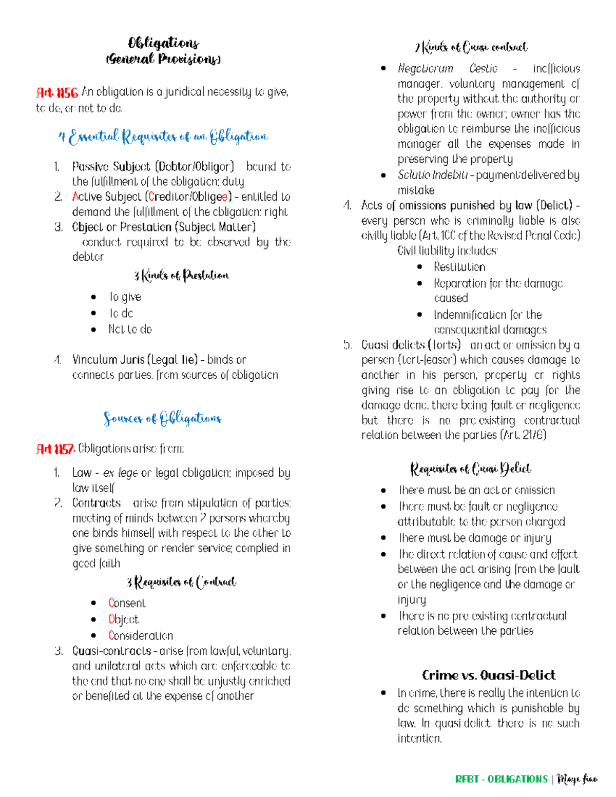 Notes - few - Obligations (General Provisions) Art. 1156 4 Essential ...