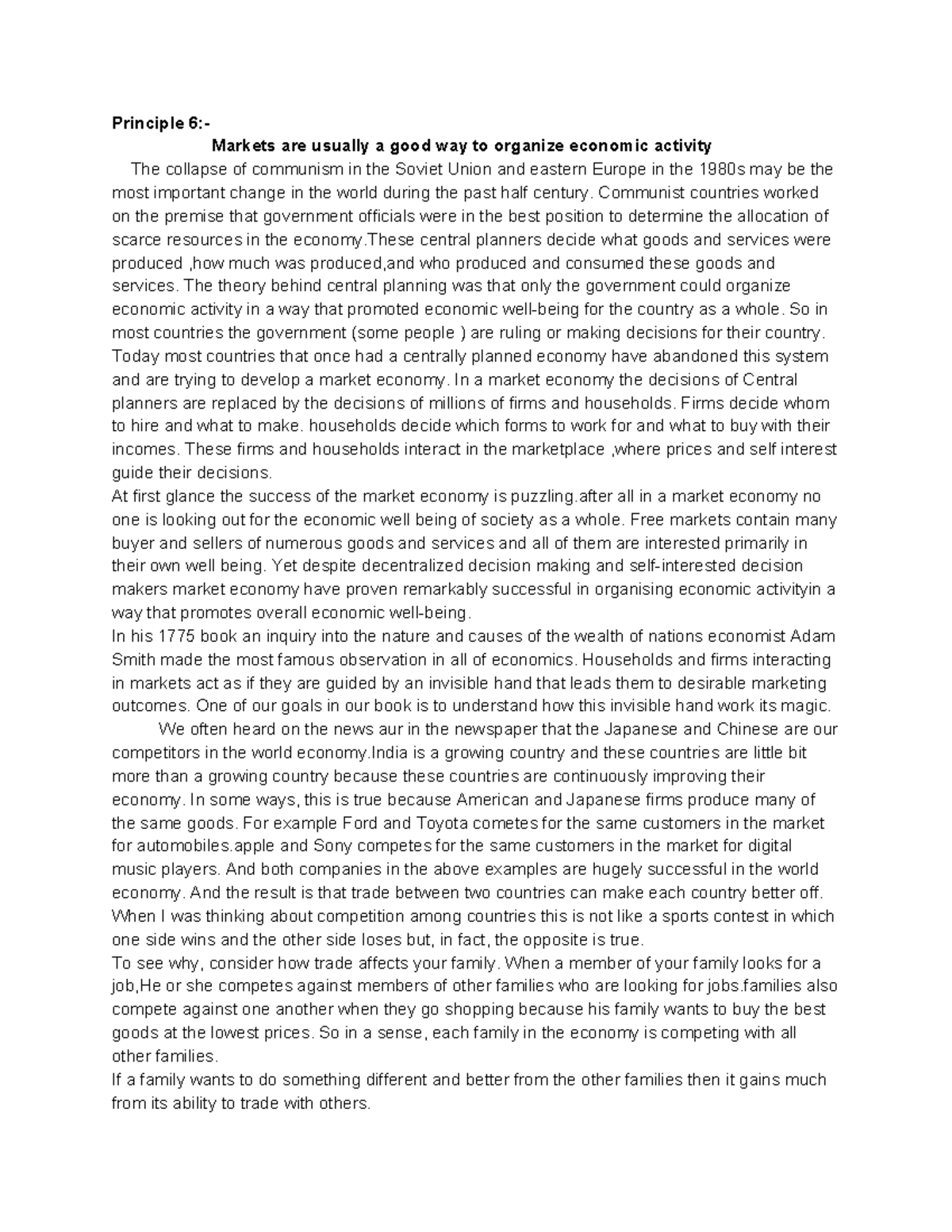 19110142 journal entry 6 - Principle 6:- Markets are usually a good way ...