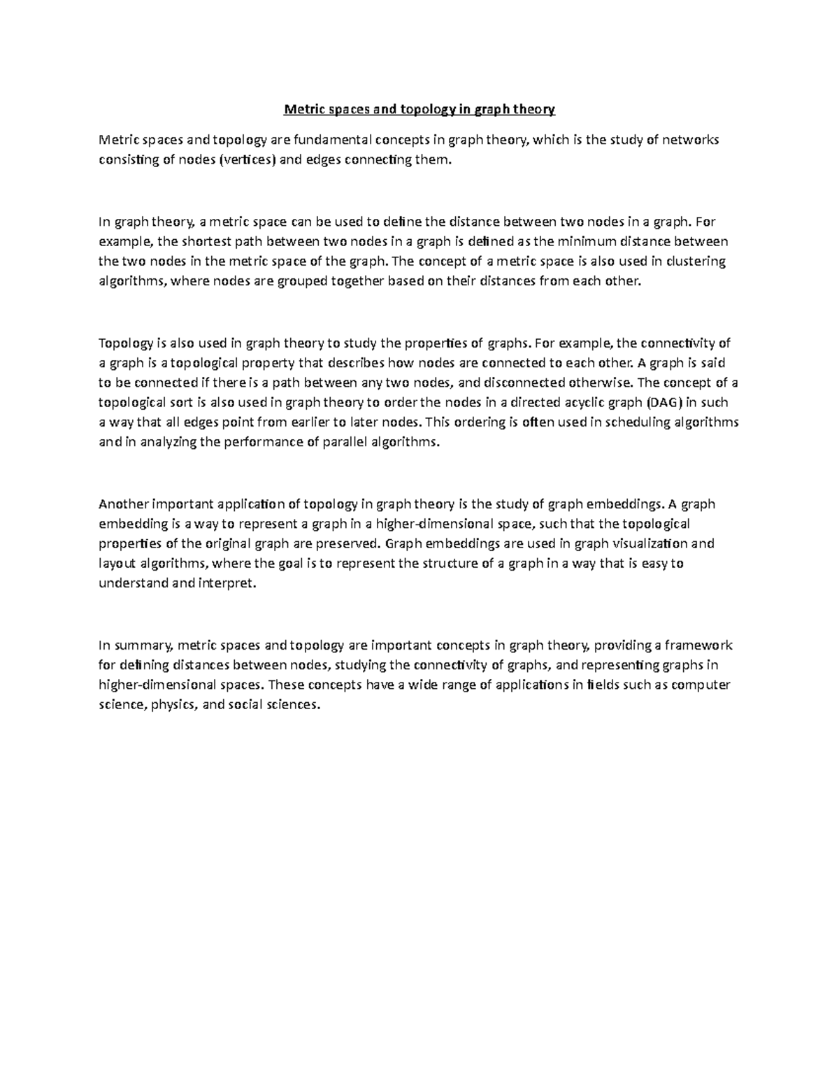 Metric spaces and topology in graph theory - In graph theory, a metric ...