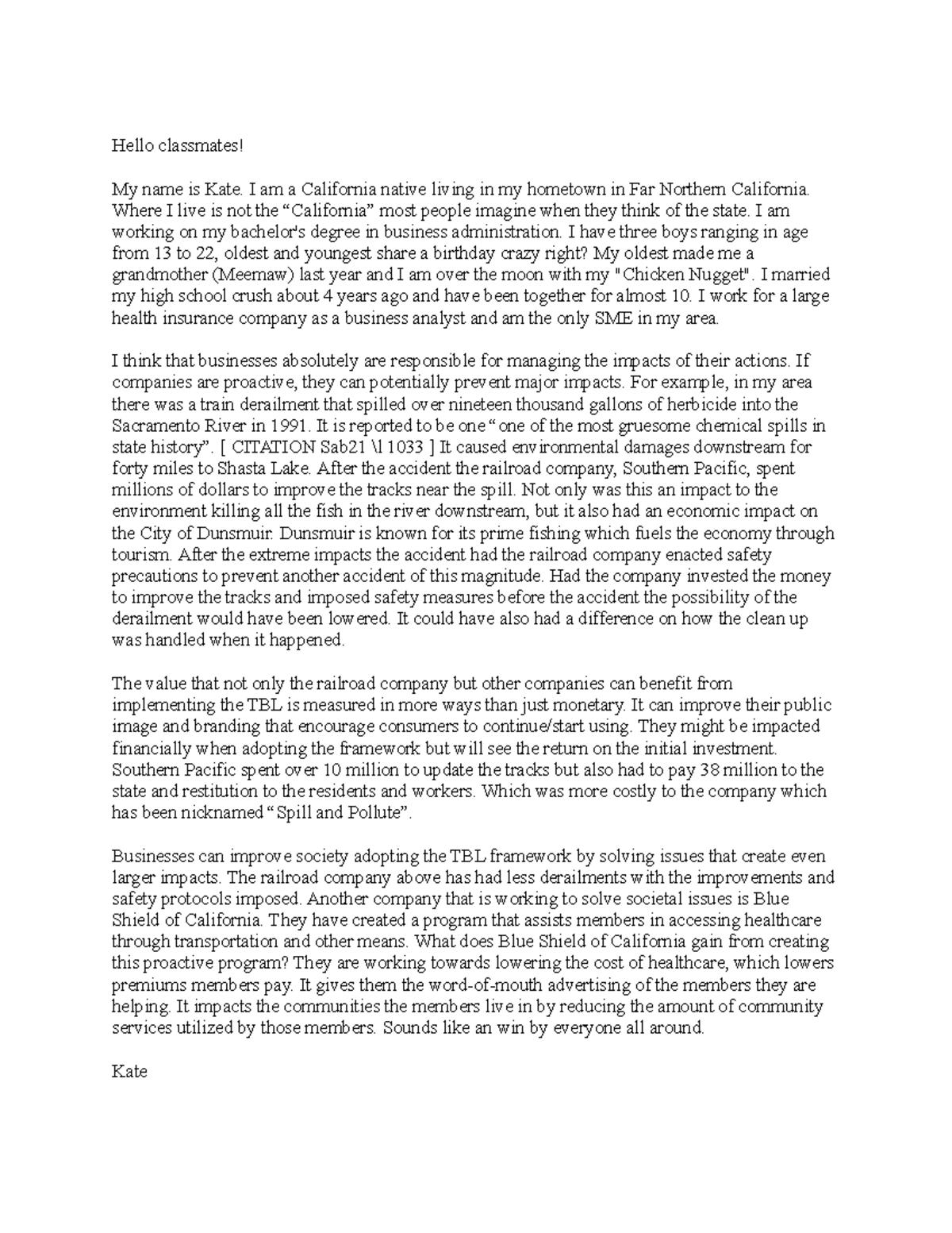 QSO-321 Discussion 1-2 Grade A - Hello classmates! My name is Kate. I ...