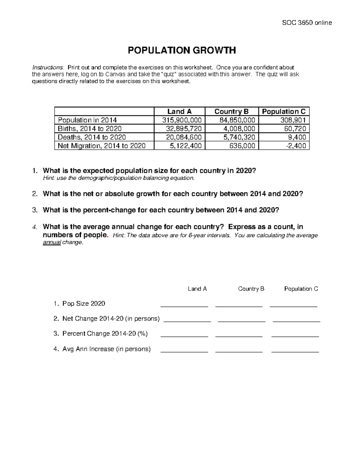 Population Growth online - SOC 3650 online POPULATION GROWTH ...