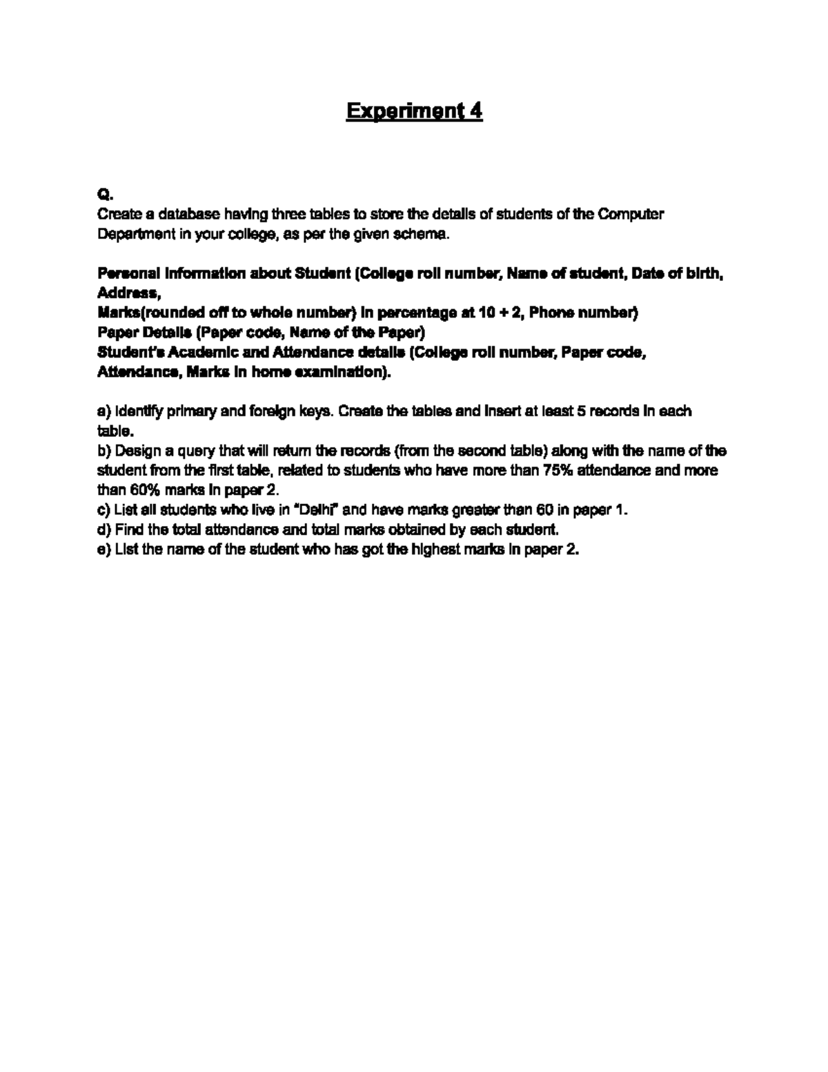 Exp4-5dbms - practice questions - Database Management System - Studocu