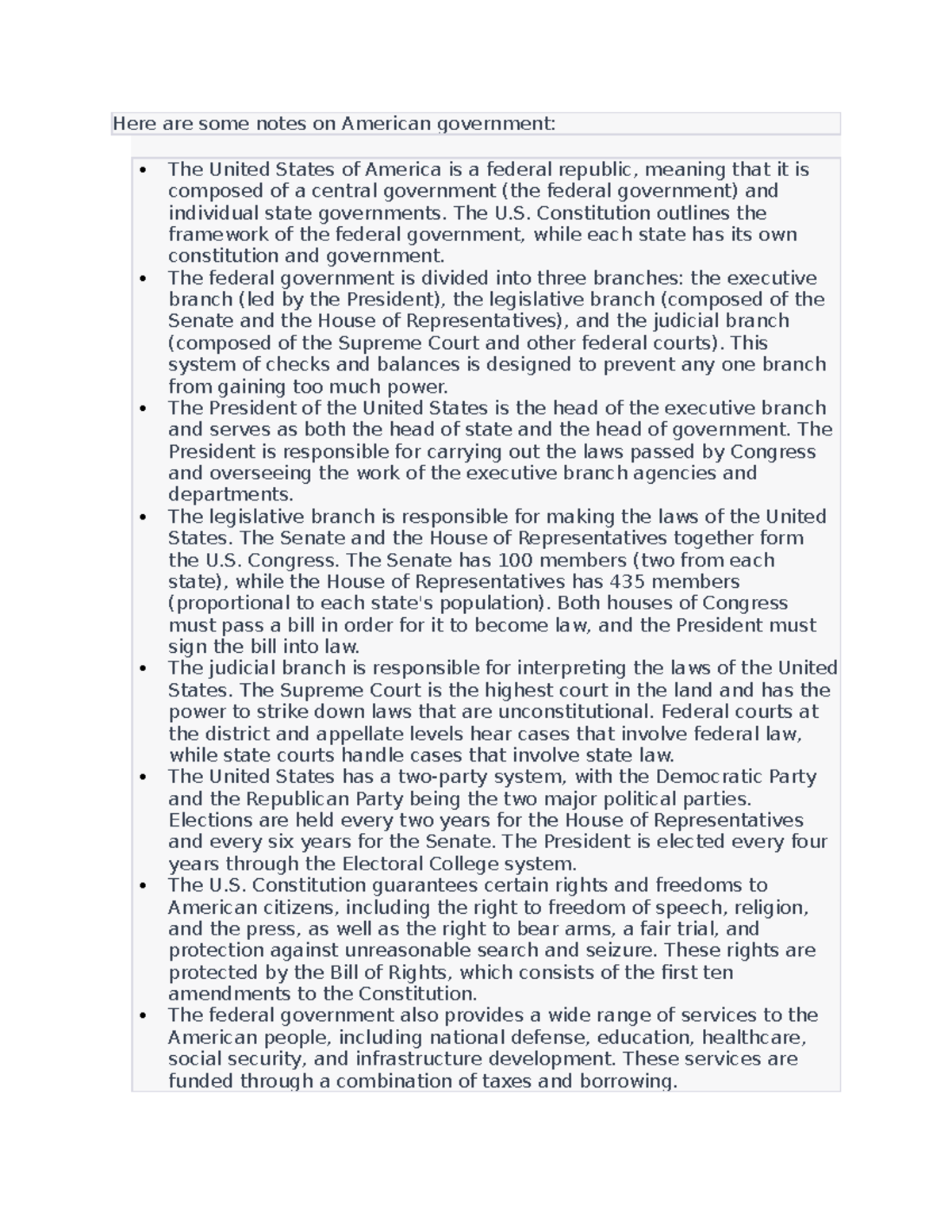 Here are some notes on American government - The U. Constitution ...