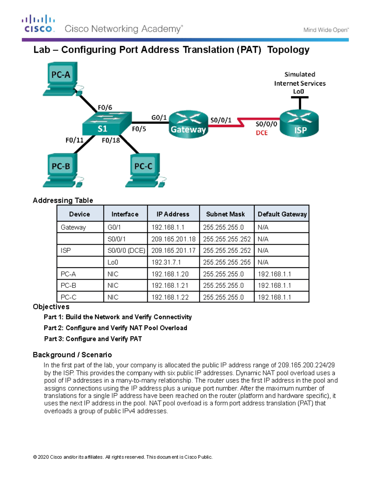 Practical Lab 9 - Lab – Configuring Port Address Translation (PAT ...