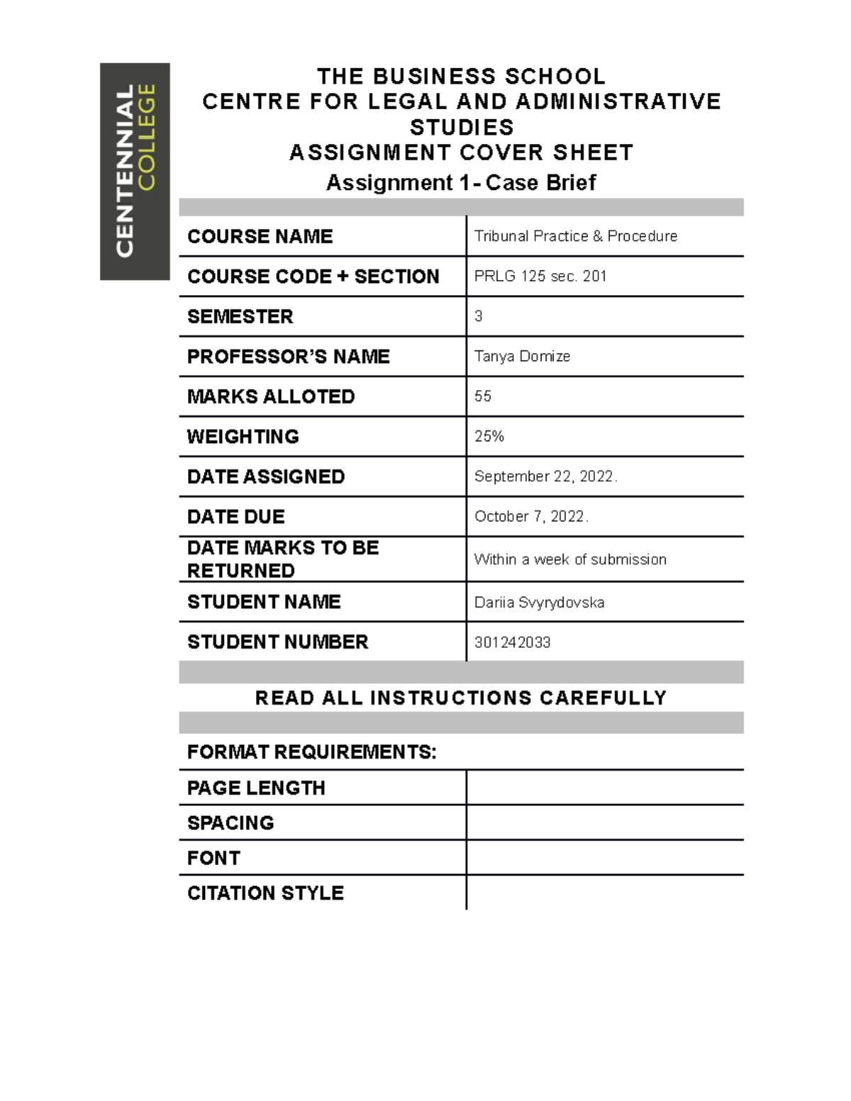 Assignment Tribunal - THE BUSINESS SCHOOL CENTRE FOR LEGAL AND ...