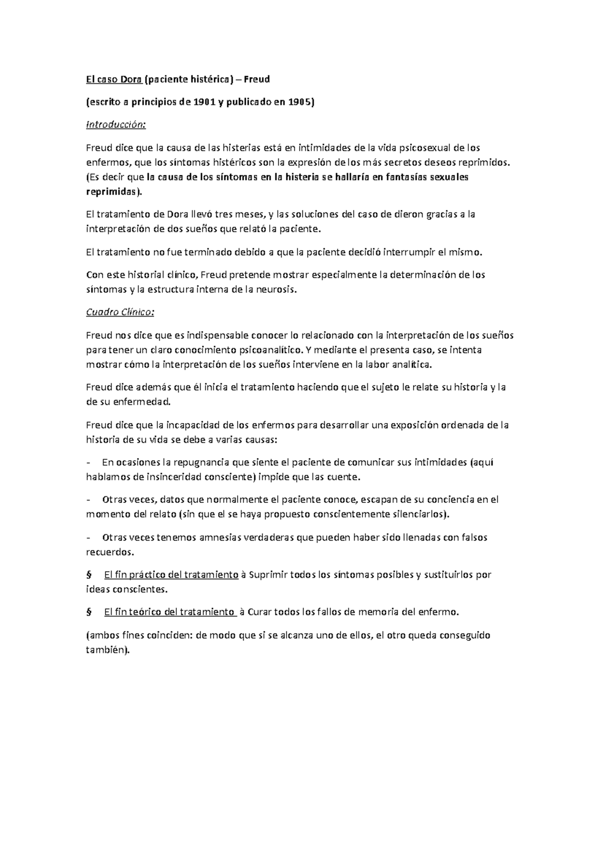 CASO DORA - Resumen del Caso Dora de S. Freud - El caso Dora (paciente ...