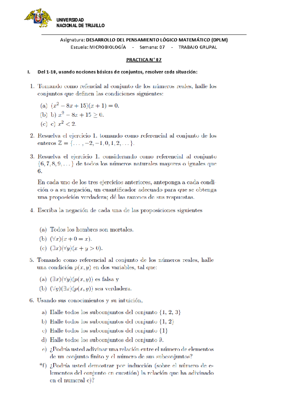Práctica N° 07 - EJERCICIOS DE LOGICA MATEMATICA - Logico Matematico ...