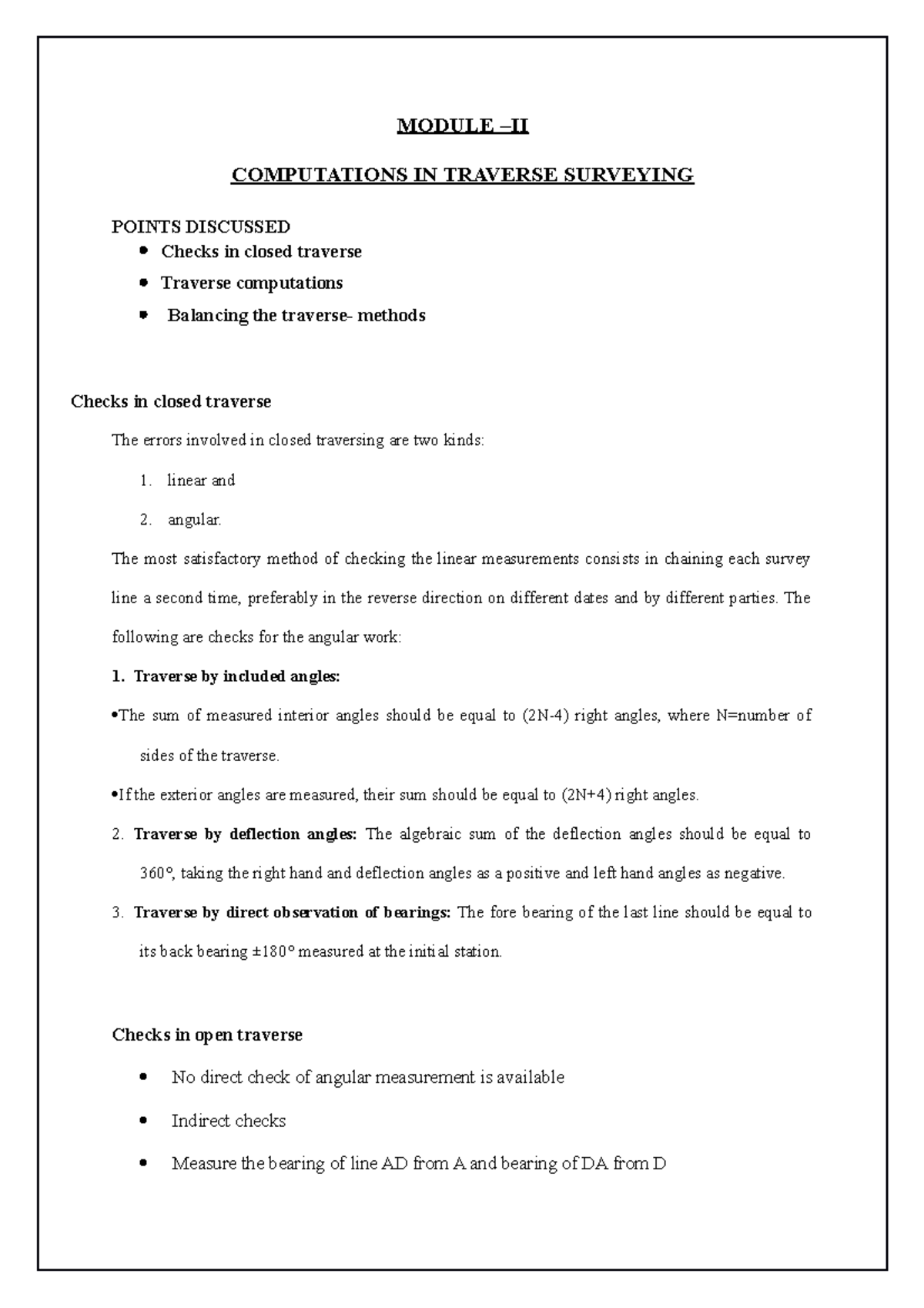 Module 2 Computations IN Traverse Surveying - MODULE –II COMPUTATIONS ...