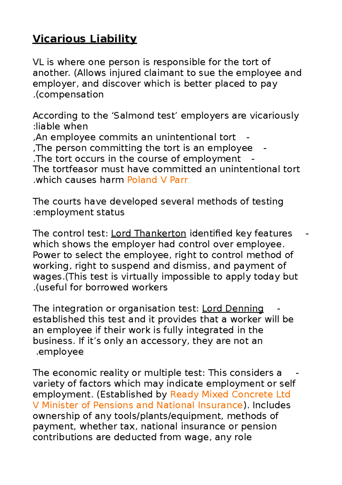 Vicarious Liability - (Allows injured claimant to sue the employee and ...