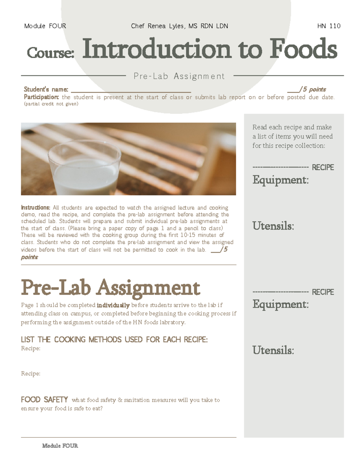 Module 4 Lab Assignment Report - Module FOUR Chef Renea Lyles, MS RDN ...