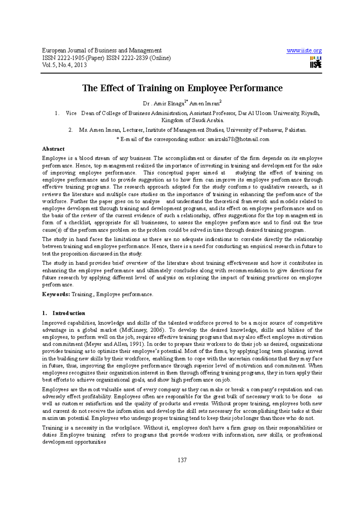 The Effect of Training on Employee Perfo - ISSN 2222-1905 (Paper) ISSN ...