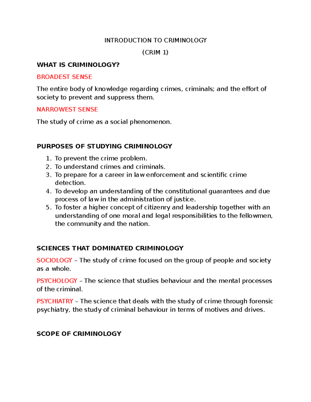 Intro-TO-CRIM- Reviewer - INTRODUCTION TO CRIMINOLOGY (CRIM 1) WHAT IS ...
