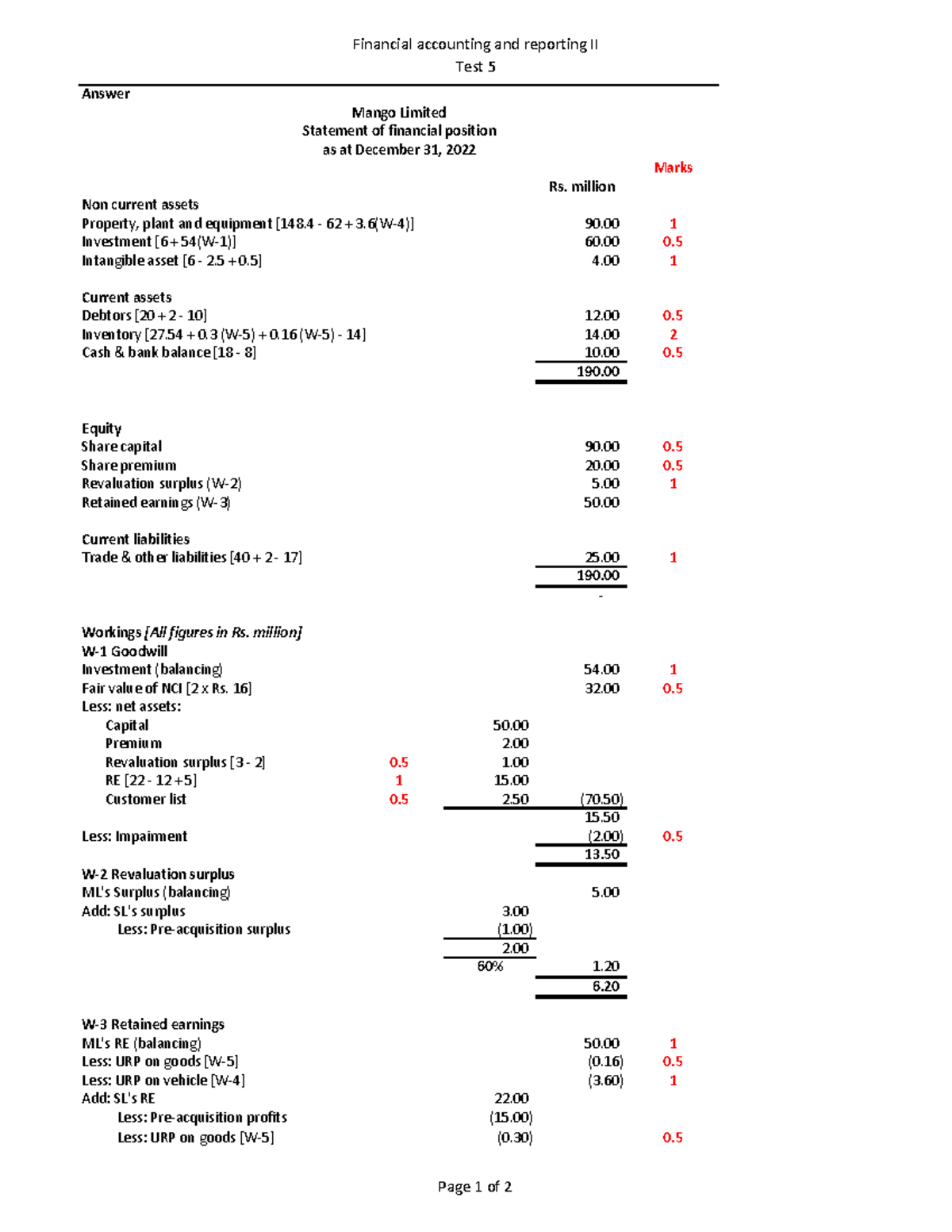 Test 5 - Consolidation SOFP (Complete) - Solution - Corporate law ...