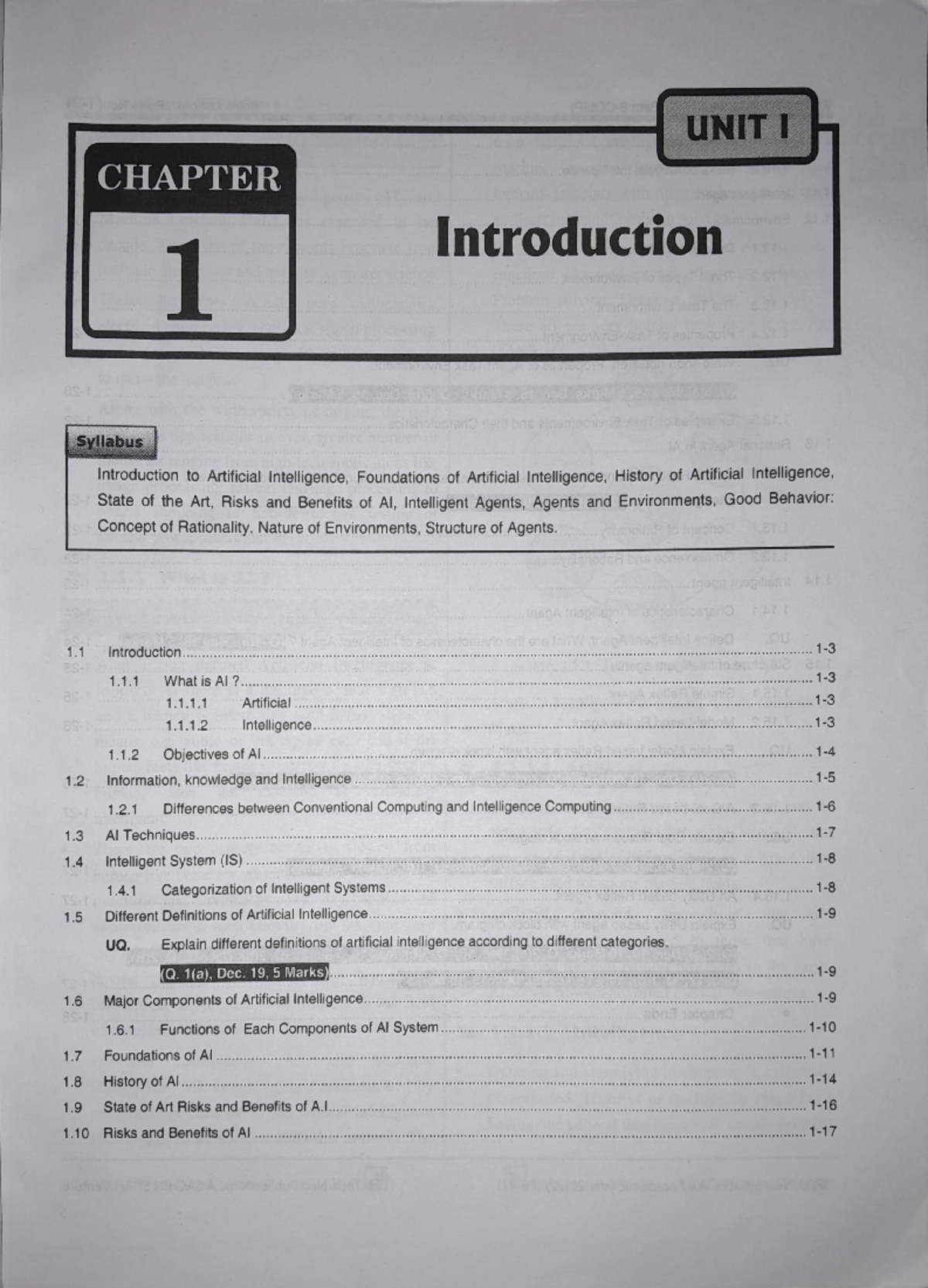 AI unit 1 - Insem notes - CHAPTER 1 ####### Introduction Introduction ...