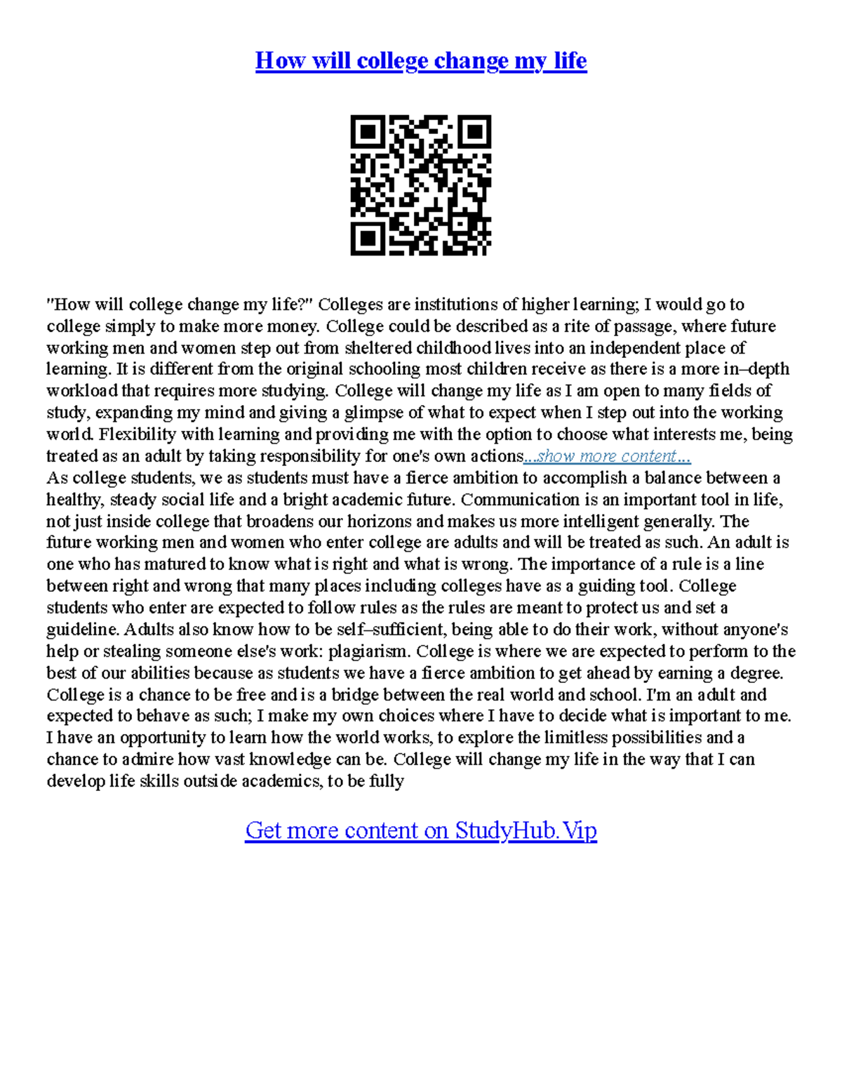 Example Of A Five Paragraph Essay - How will college change my life ...