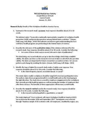 PSY 222 Module 2 Assignment - PSY 222 Module Two Activity Joseph Marcus Sistrunk Lauren Frasier ...