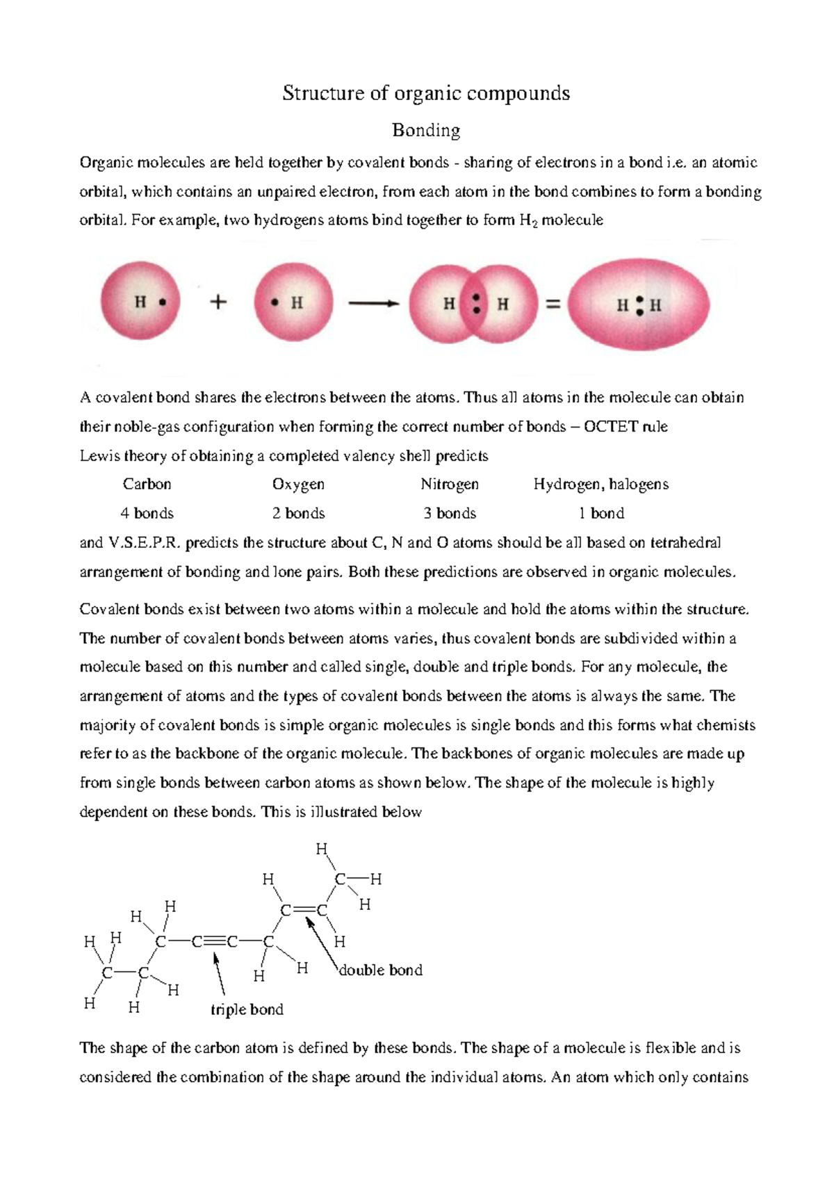 Bonding - Chem notes - Structure of organic compounds Bonding Organic ...