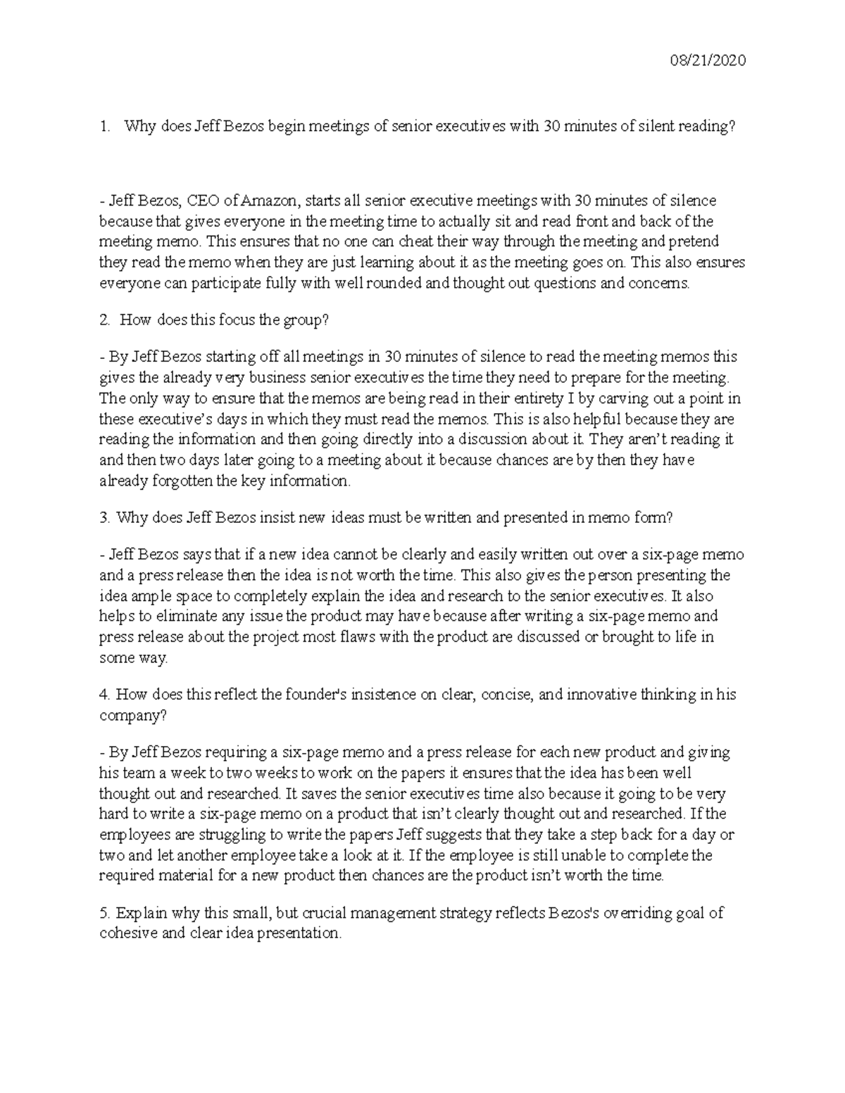 Amazon Articles - 08/21/ Why does Jeff Bezos begin meetings of senior ...