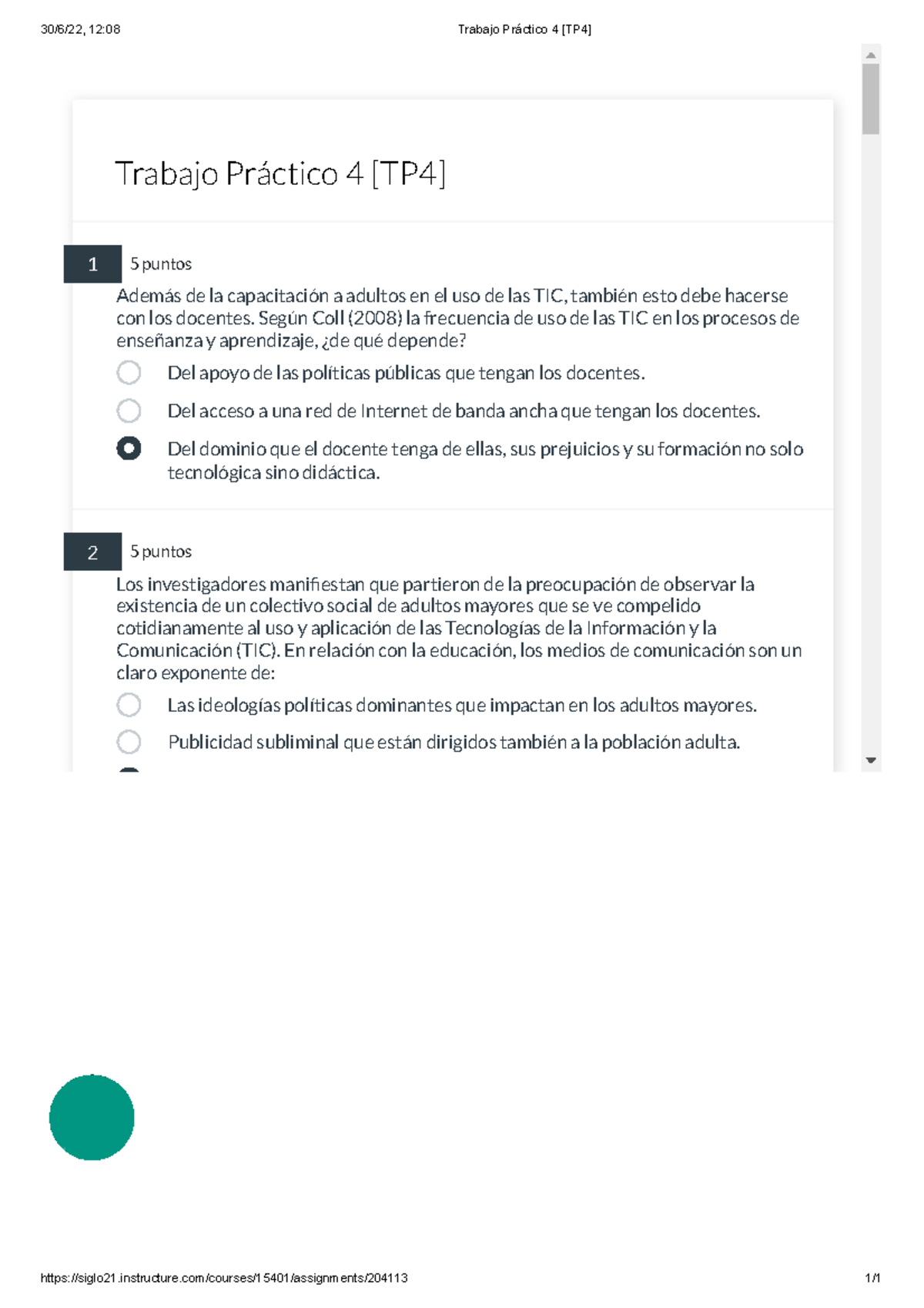 Trabajo Práctico 4 [TP4] - 30/6/22, 12:08 Trabajo Práctico 4 [TP4] - Studocu