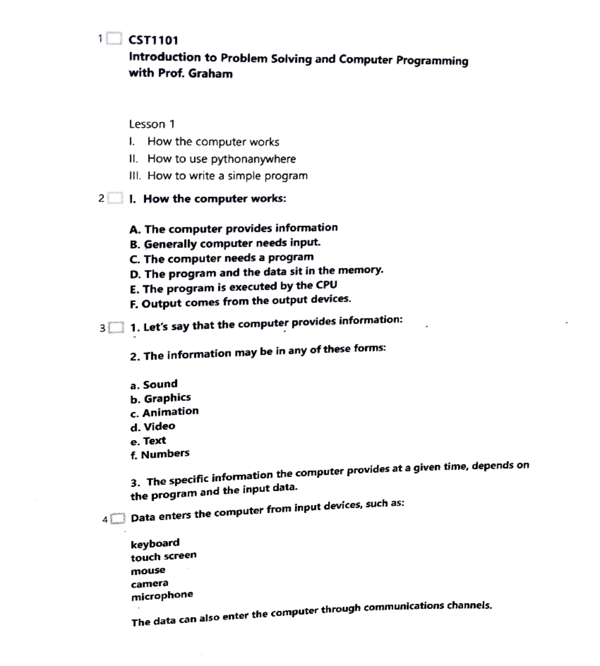 Cst 1101 Material Pt 1 1 Cst Introduction To Problem Solving And Computer Programming With