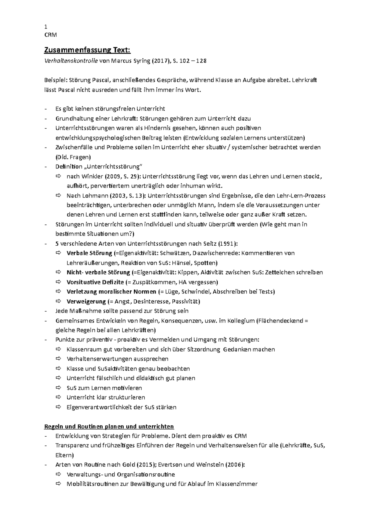 Zf Lektüre Verhaltenskontrolle - CRM Zusammenfassung Text ...