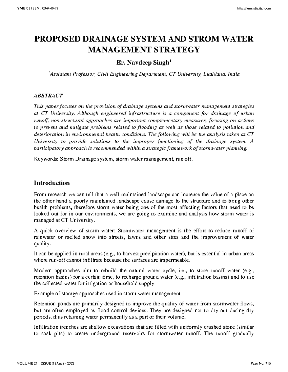 My paper on water managent - PROPOSED DRAINAGE SYSTEM AND STROM WATER ...