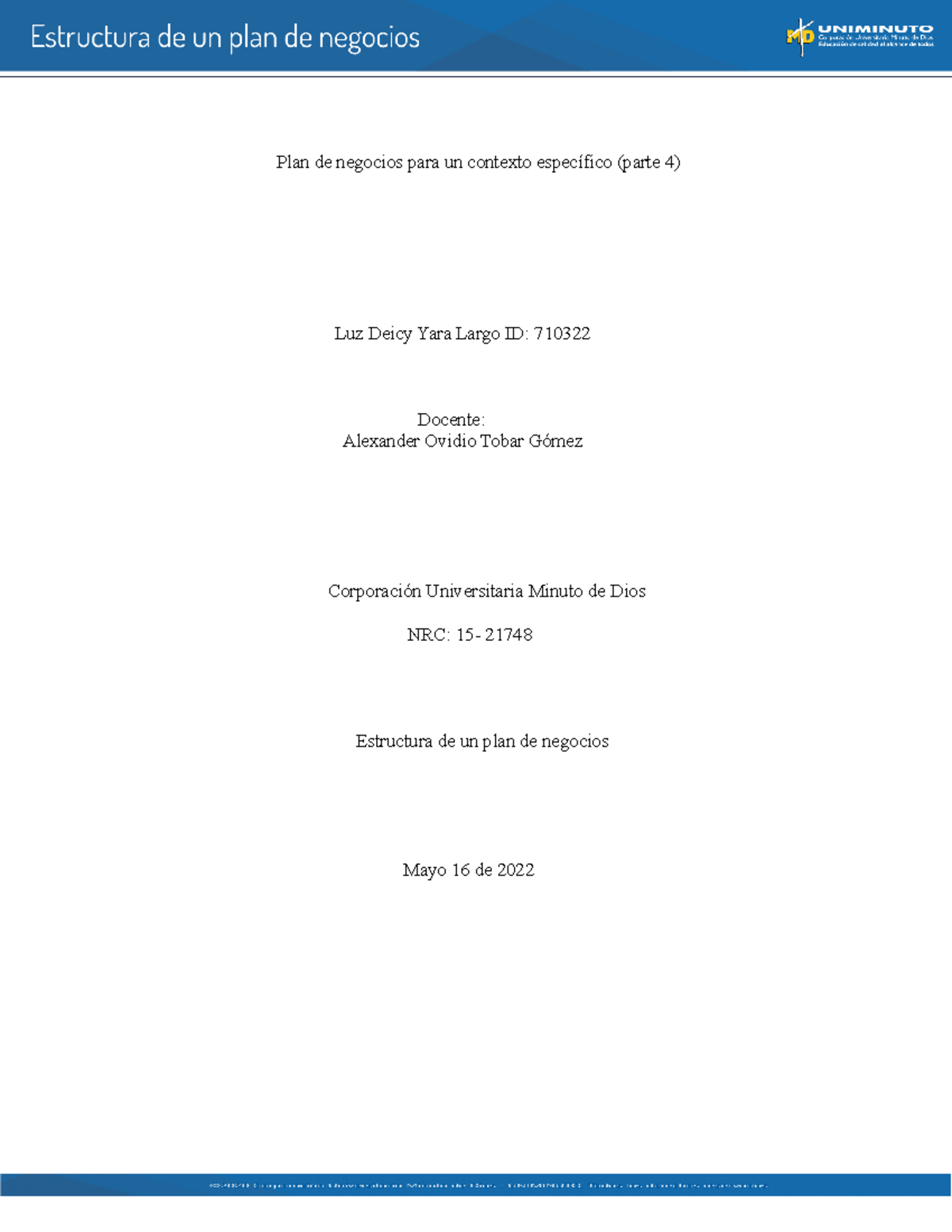 Actividad 5 Estructura de un plan de negocio - Plan de negocios para un contexto específico ...