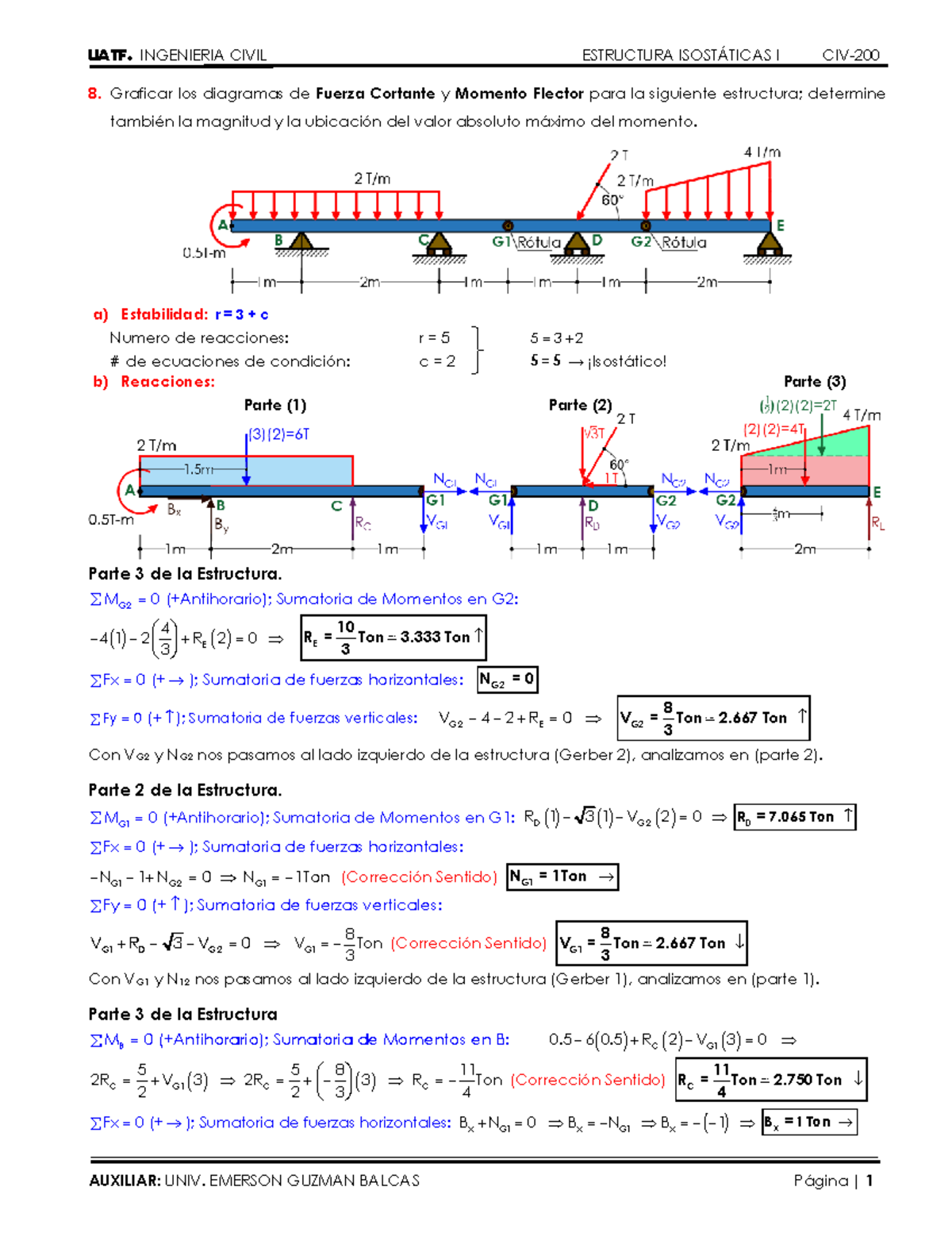 Ejercicio 8 - P5 - Diagramas de momento flector y cortante, metodo de ...