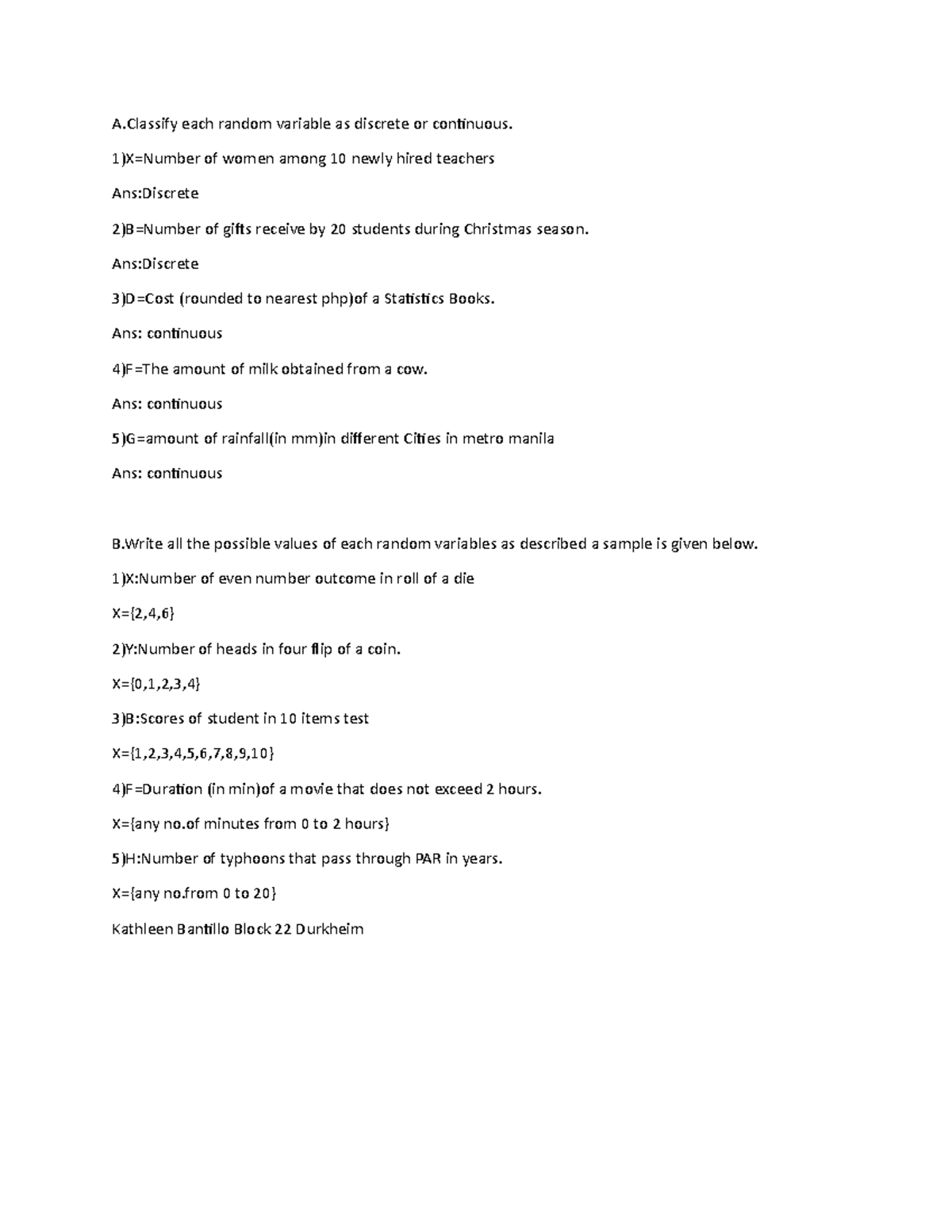 Statistics and Probability - A each random variable as discrete or ...