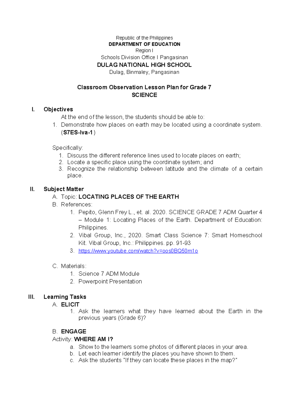 DEMO Lesson Plan - Republic of the Philippines DEPARTMENT OF EDUCATION ...