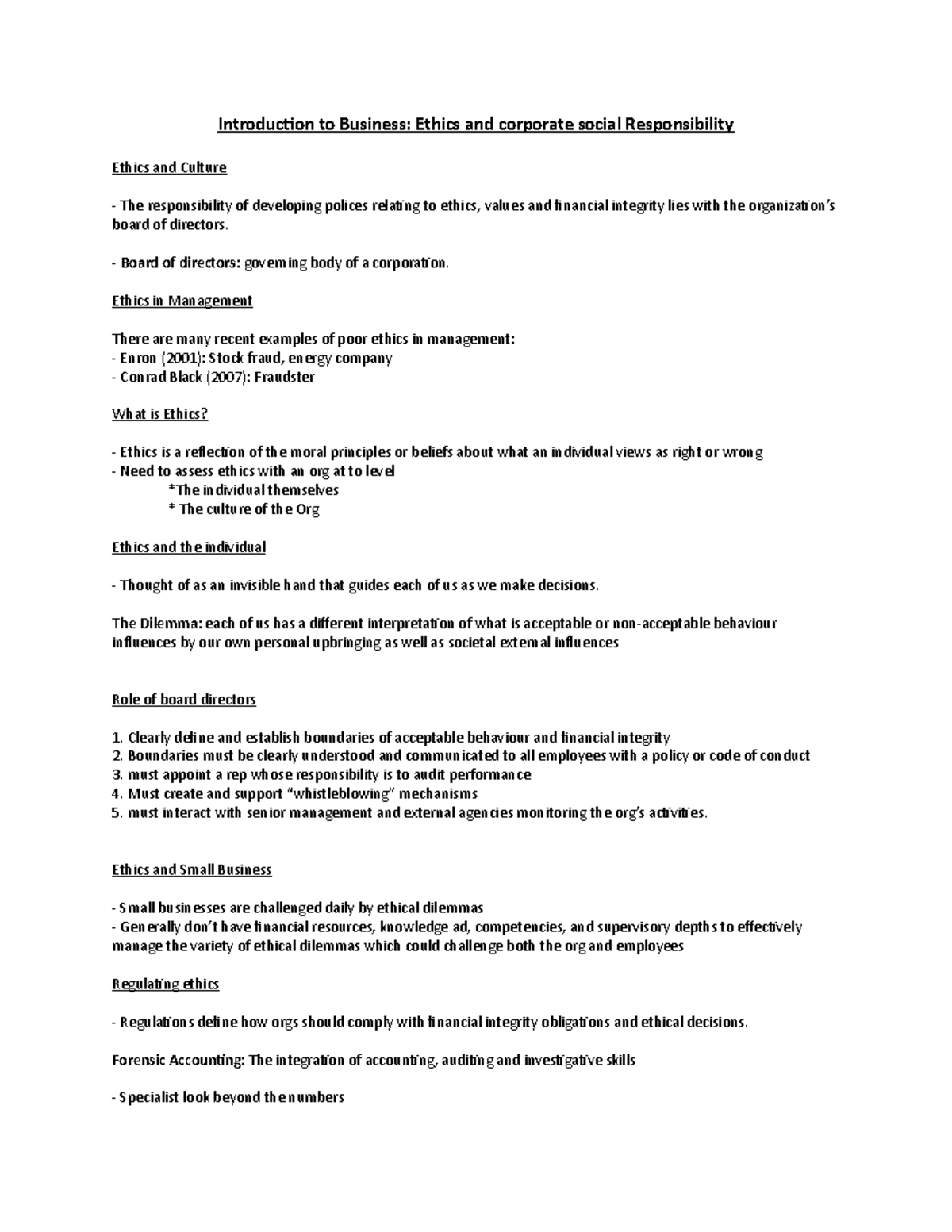 Introduction To Business Chapter 5 Class Notes Textbook Material