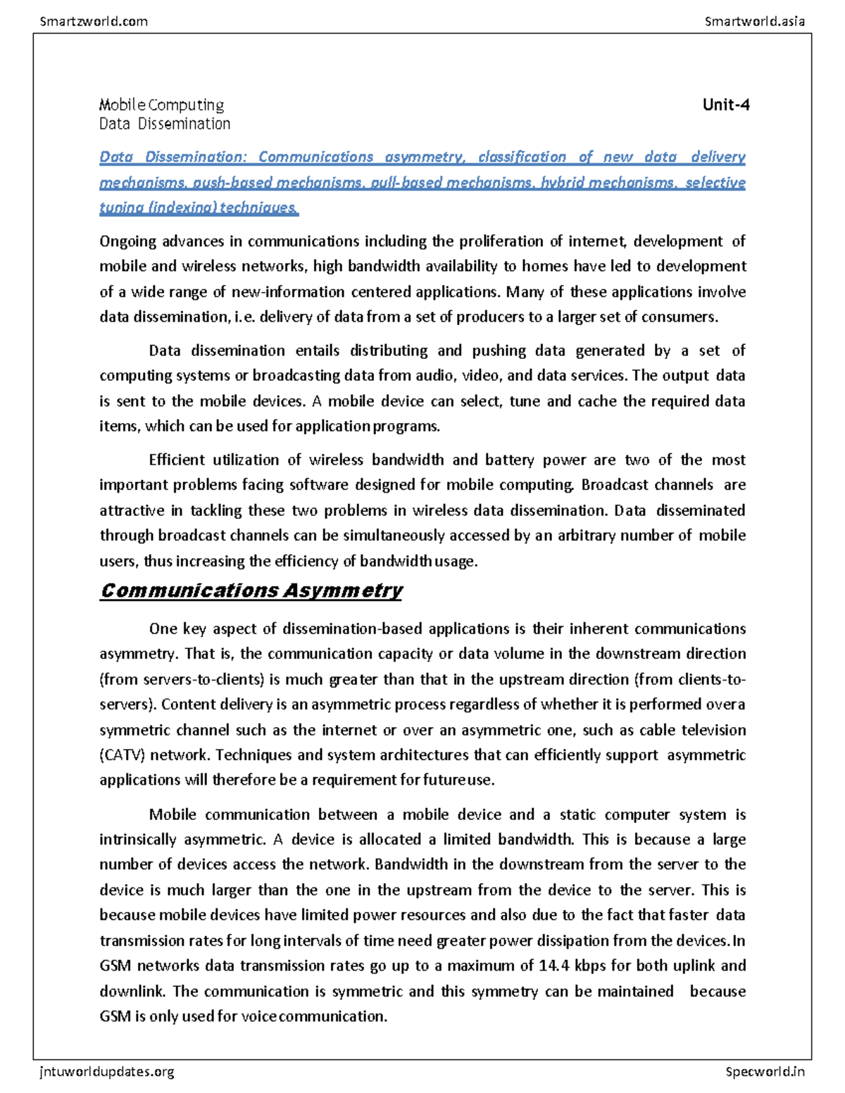 Mobile Computing UNIT- 4 - Mobile Computing Unit- Data Dissemination ...