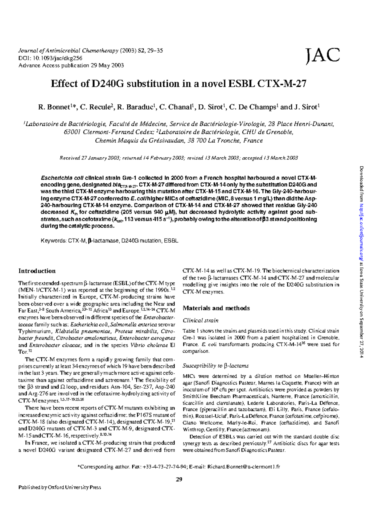 Effect of D240G substitution in a novel ESBL CTX-M-27 Primer - Journal ...