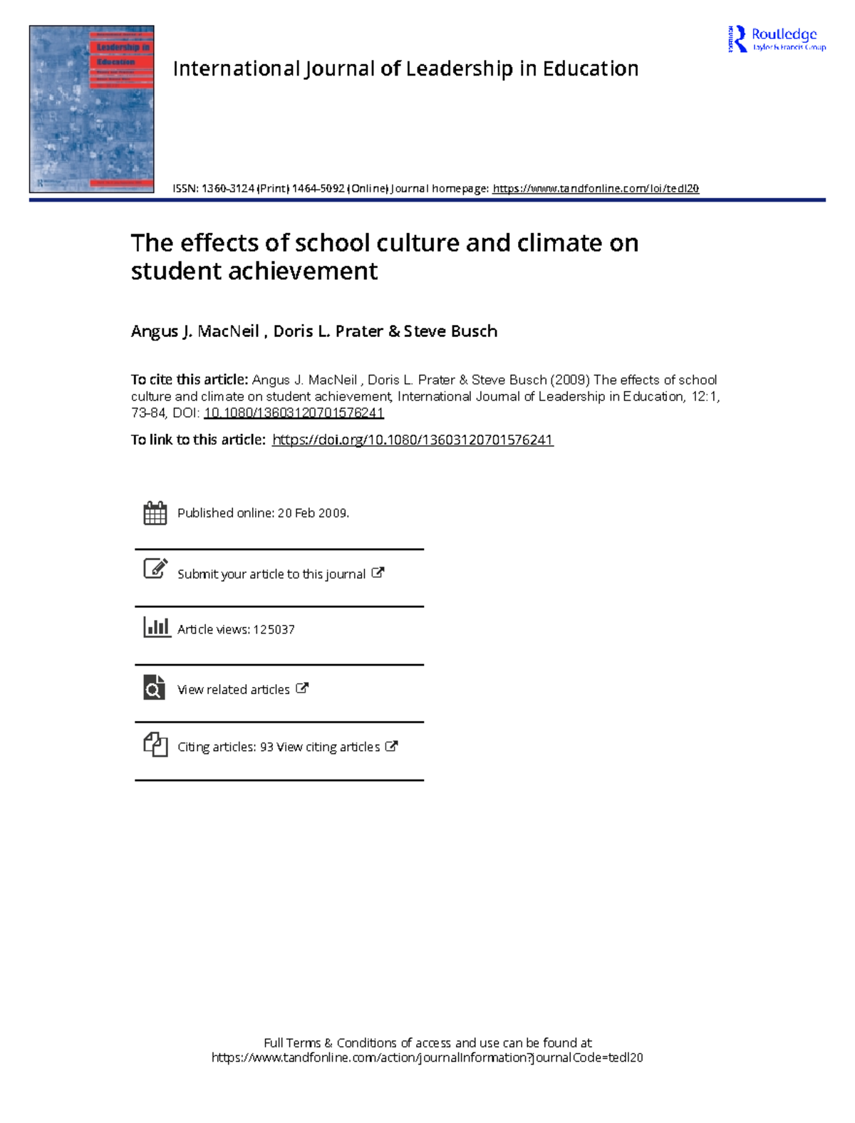 The effects of school culture and climate on student achievement - ENGL ...