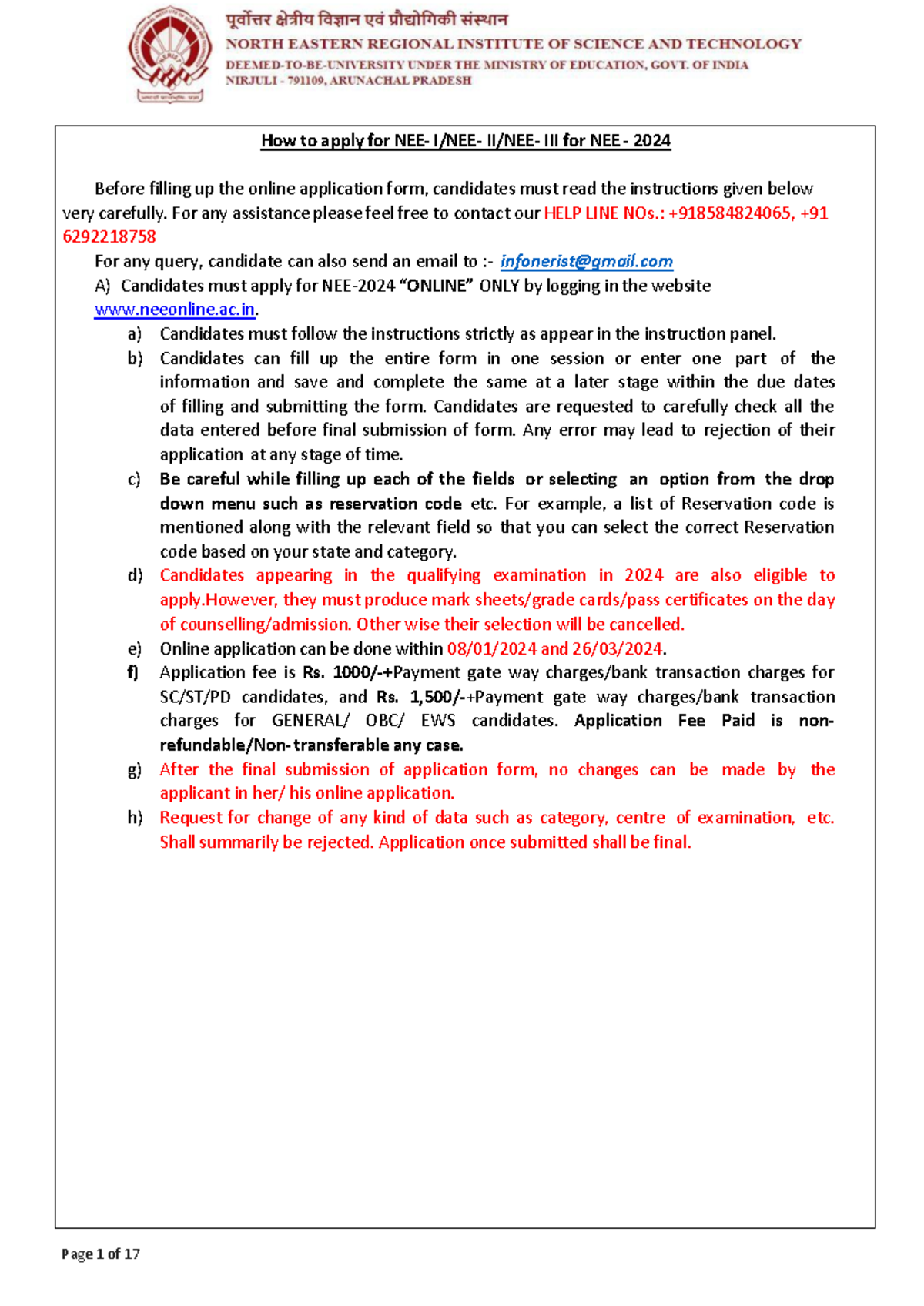 R Guidelines NEE 2024 - Nnj - How to apply for NEE- I/NEE- II/NEE- III ...