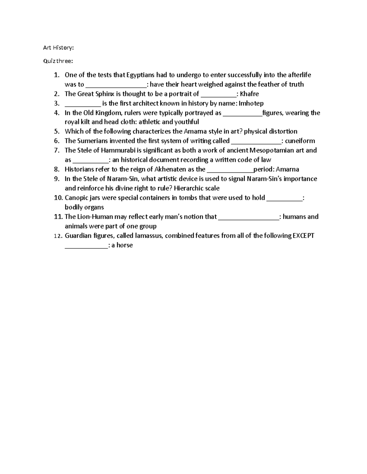 Art History Quiz 3 - Art History: Quiz three: One of the tests that ...