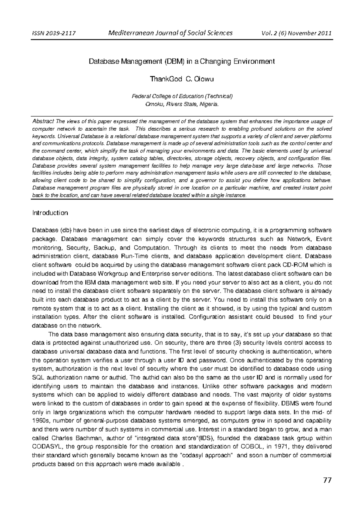 Admin,+77 - vsdnfgfnf - Database Management (DBM) in a Changing Environment ThankGod C. Olowu ...
