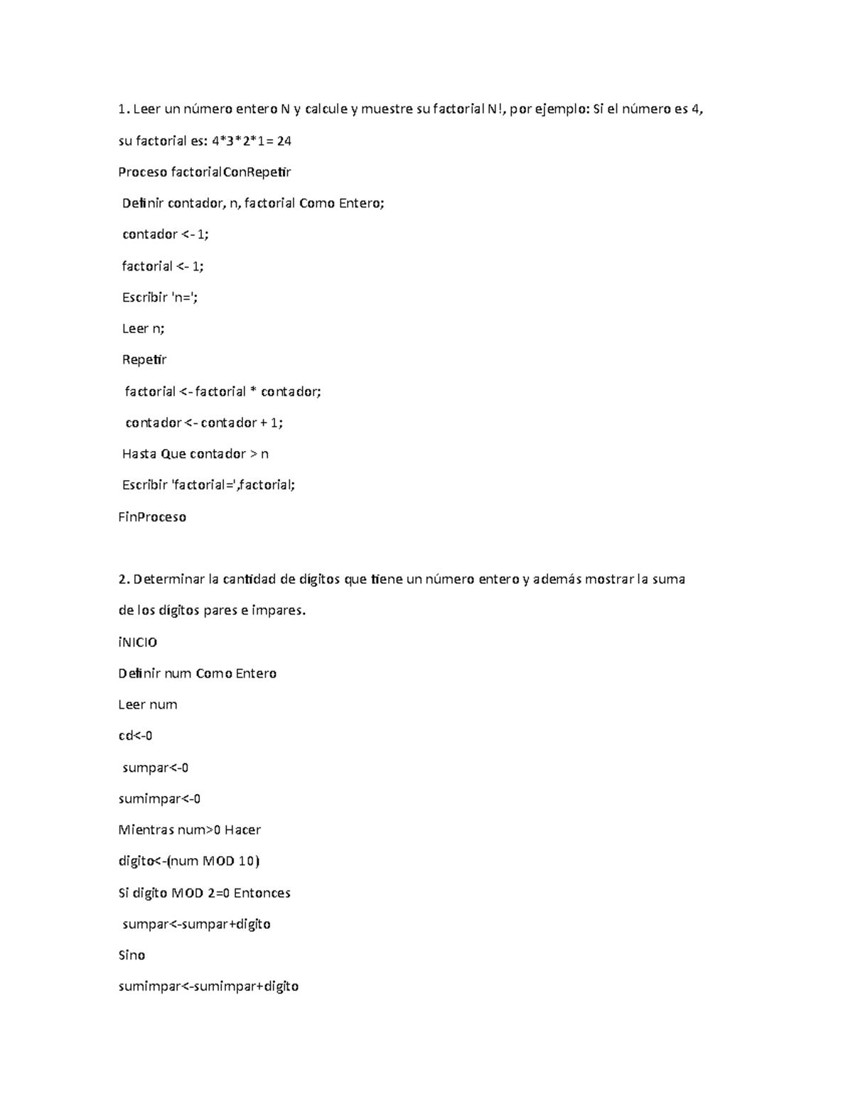 Algoritmos 11 - ejercicios - Leer un número entero N y calcule y ...
