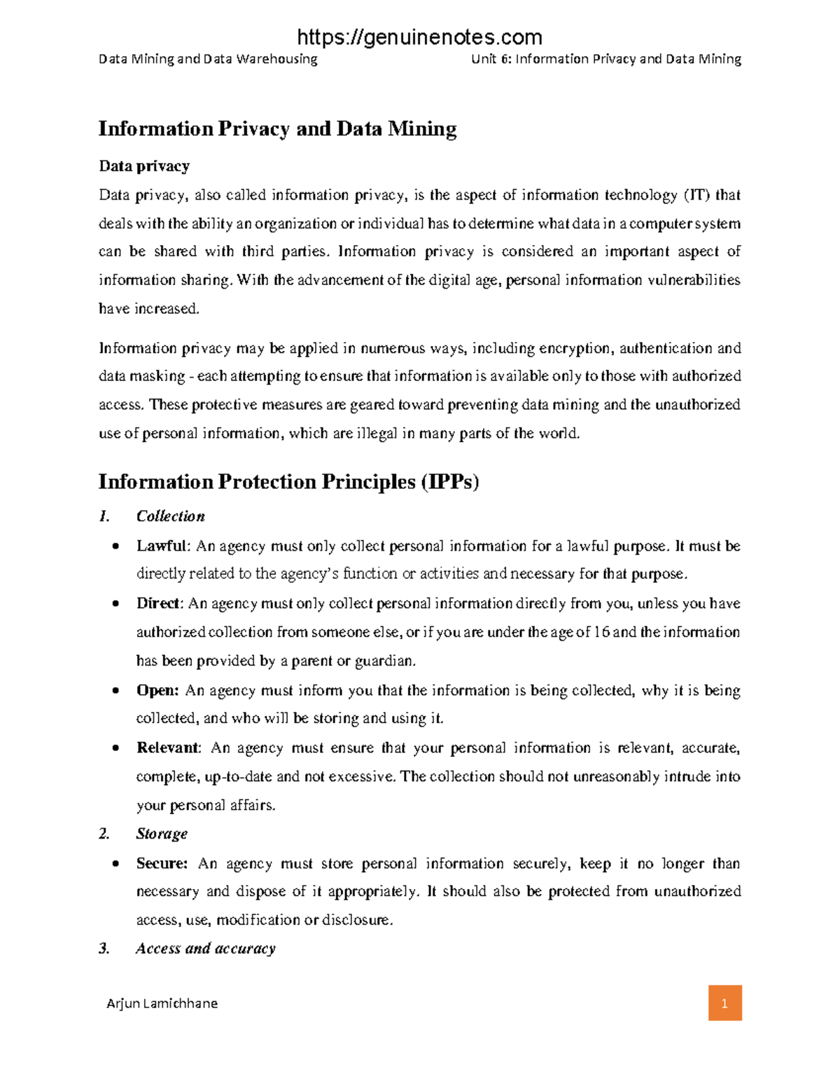 Lesson 6: Information-Privacy-and-Data-Mining. Privacy of information ...