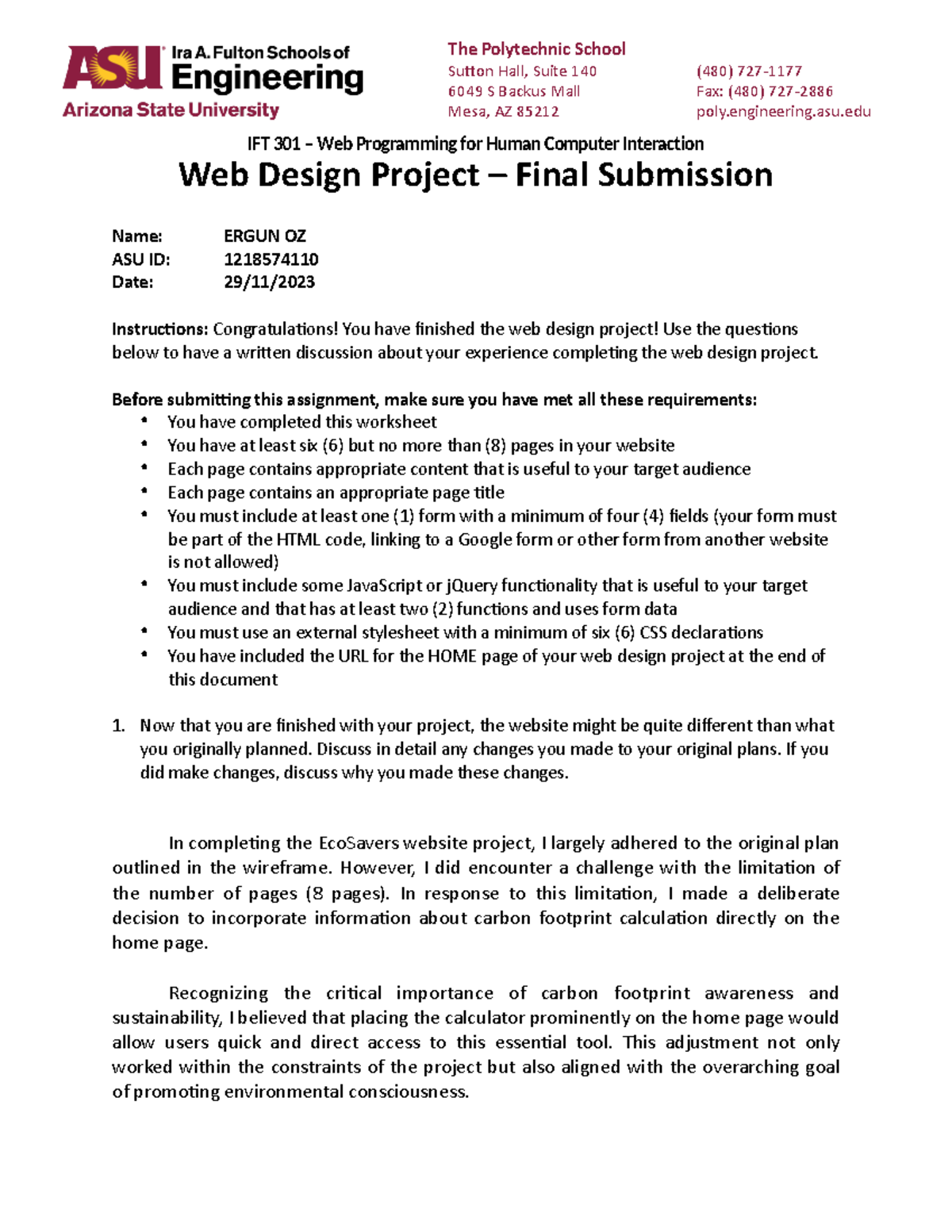 Web Design Project Final Submission Ift 301 Web Programming For Human Computer Interaction