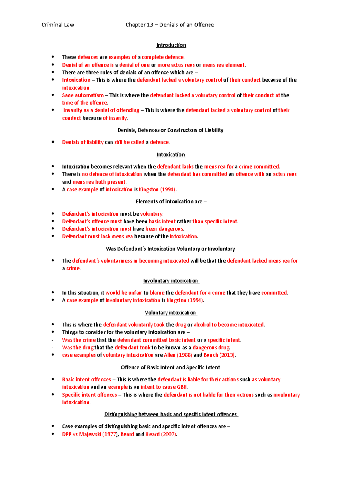 Notes - Criminal Law Chapter 13 – Denials of an Offence Introduction ...