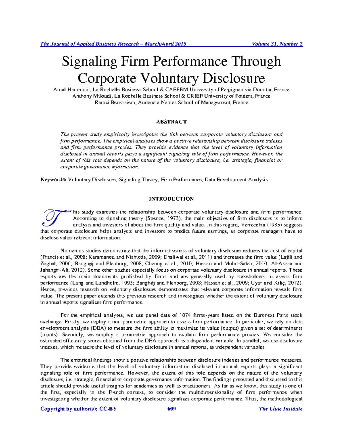 Management Journals - Signaling Firm Performance Through Corporate ...