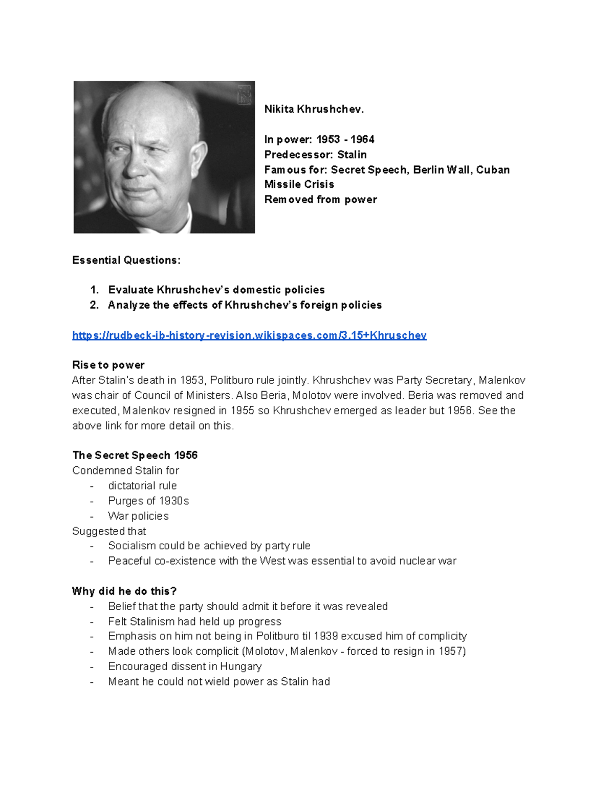 1. Khrushchev in Power - Nikita Khrushchev. In power: 1953 - 1964 ...