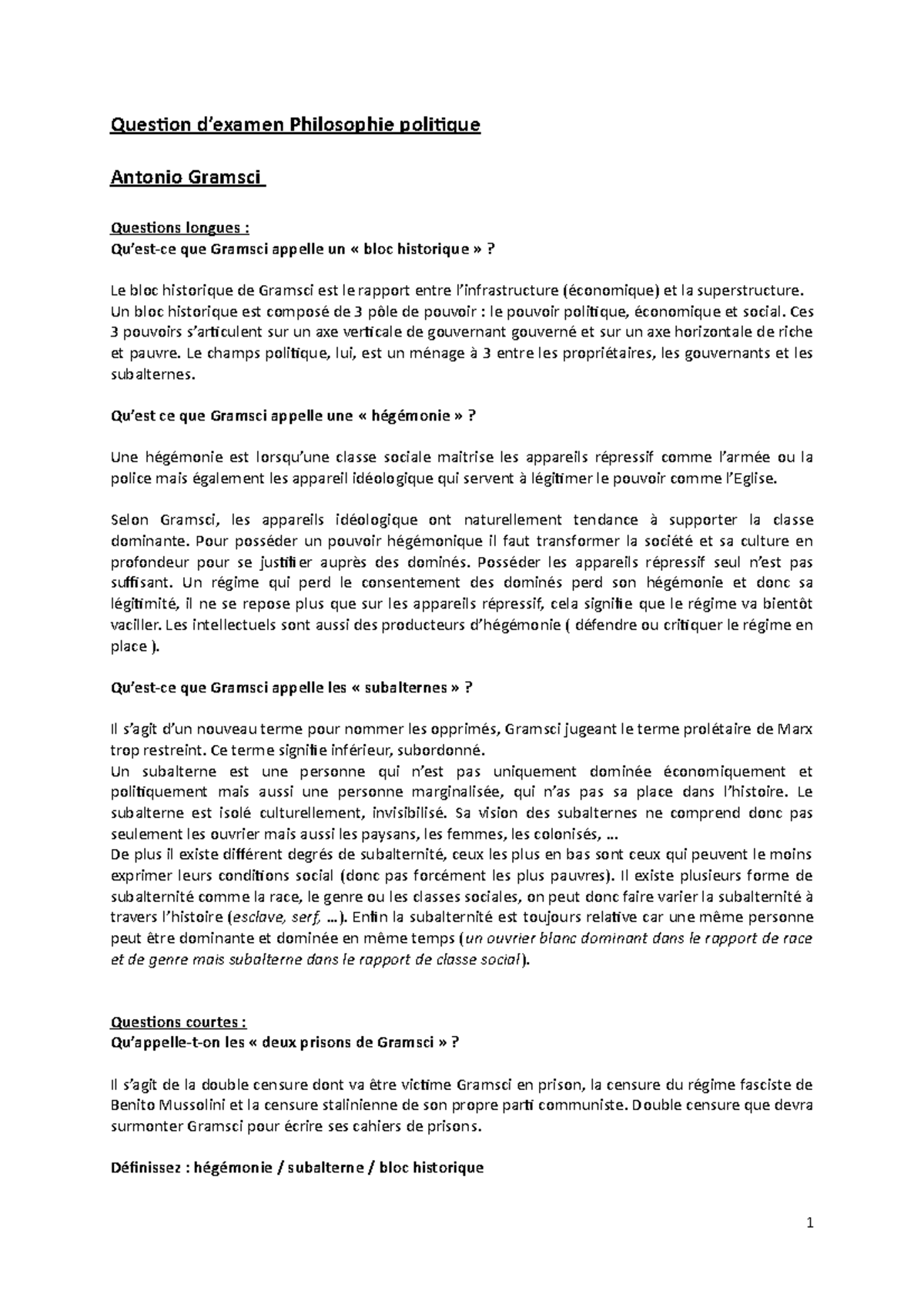 Question-dexamen - Pr. Delruelle - Question d’examen Philosophie ...