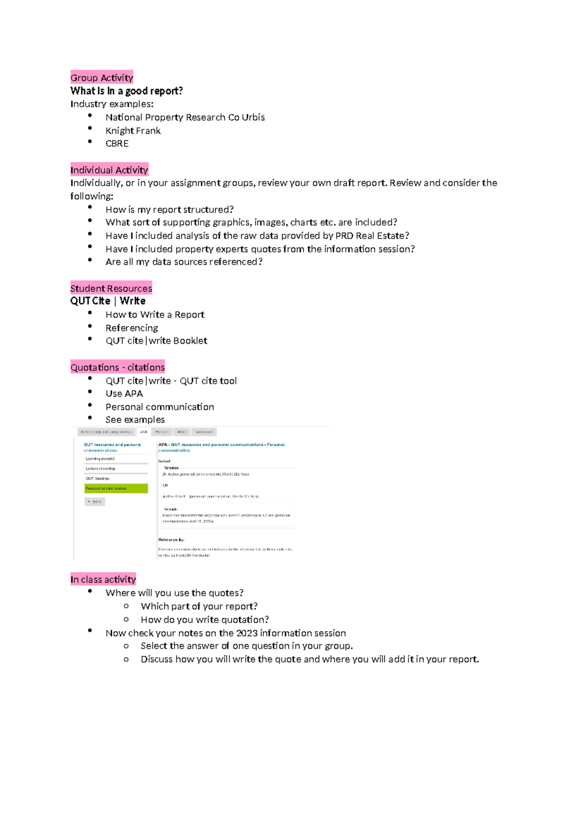 Lecture Notes- Report Writing - Group Activity What is in a good report ...