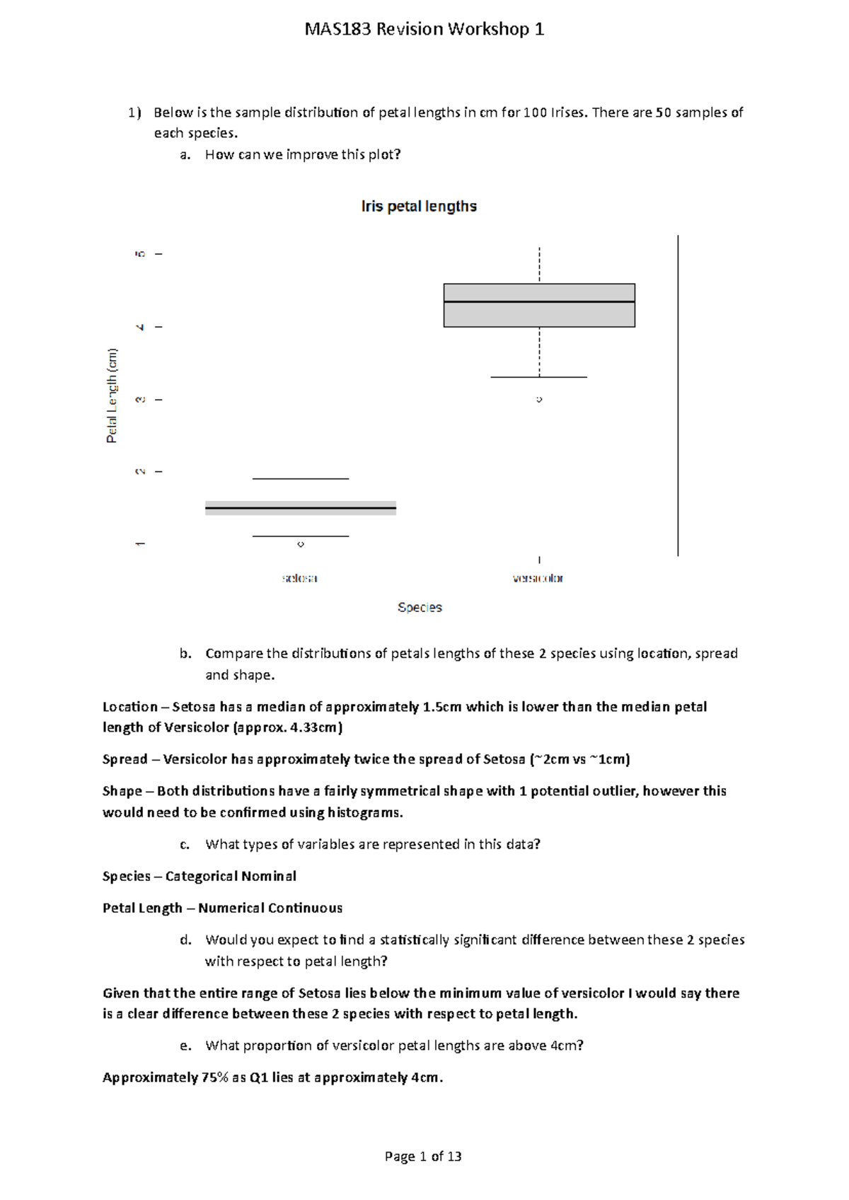 Revision Workshop 1 Solutions - s2 2024 - MAS183 - Murdoch - Studocu