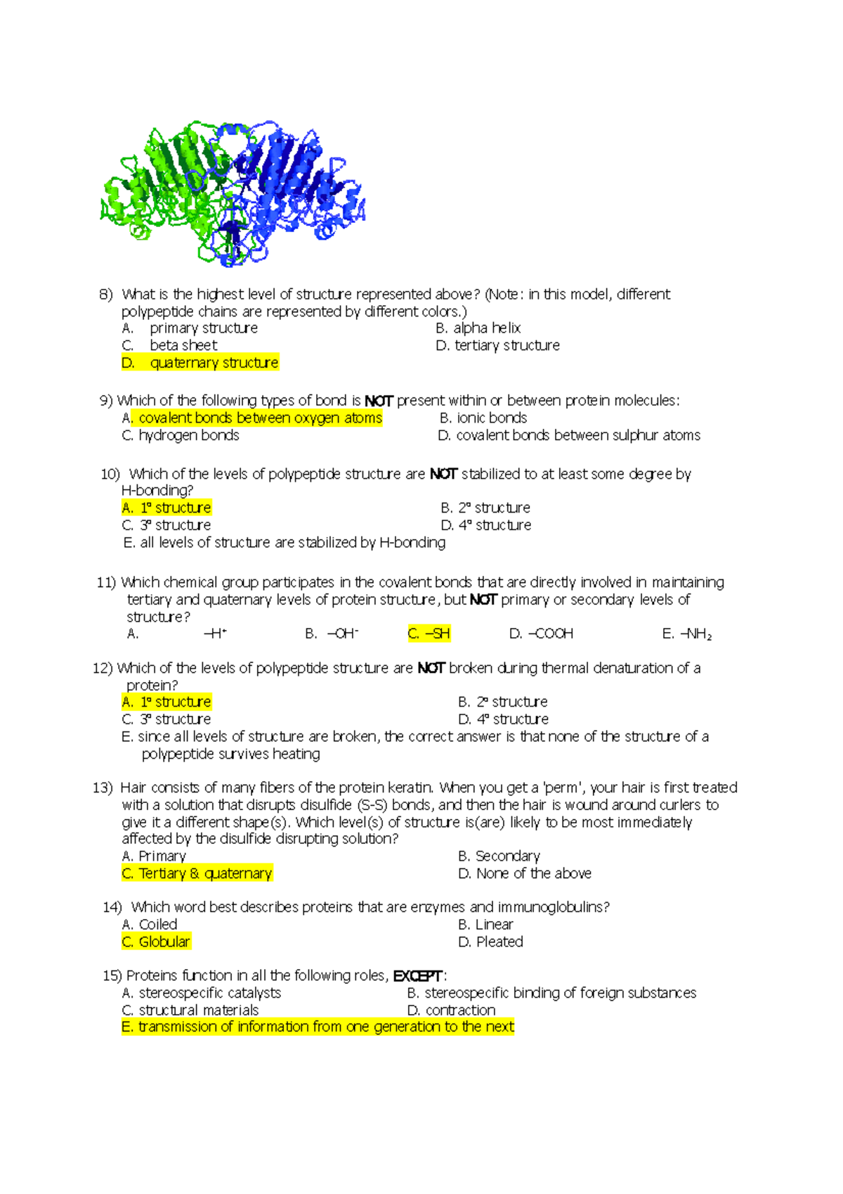 Practice 4 Protein part 2 - What is the highest level of structure ...