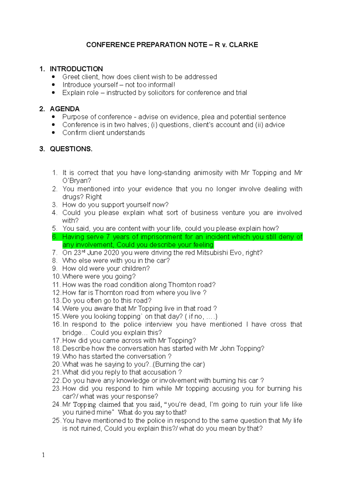 Conference Note :R v Clarke - CS 2021 - BPP - Studocu