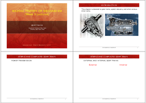 MA2002 Week 2 (Yeo) 1P -nil- I nt roduct ion t o Gears Gear Fundam ent als Cont act Geom et ry ...